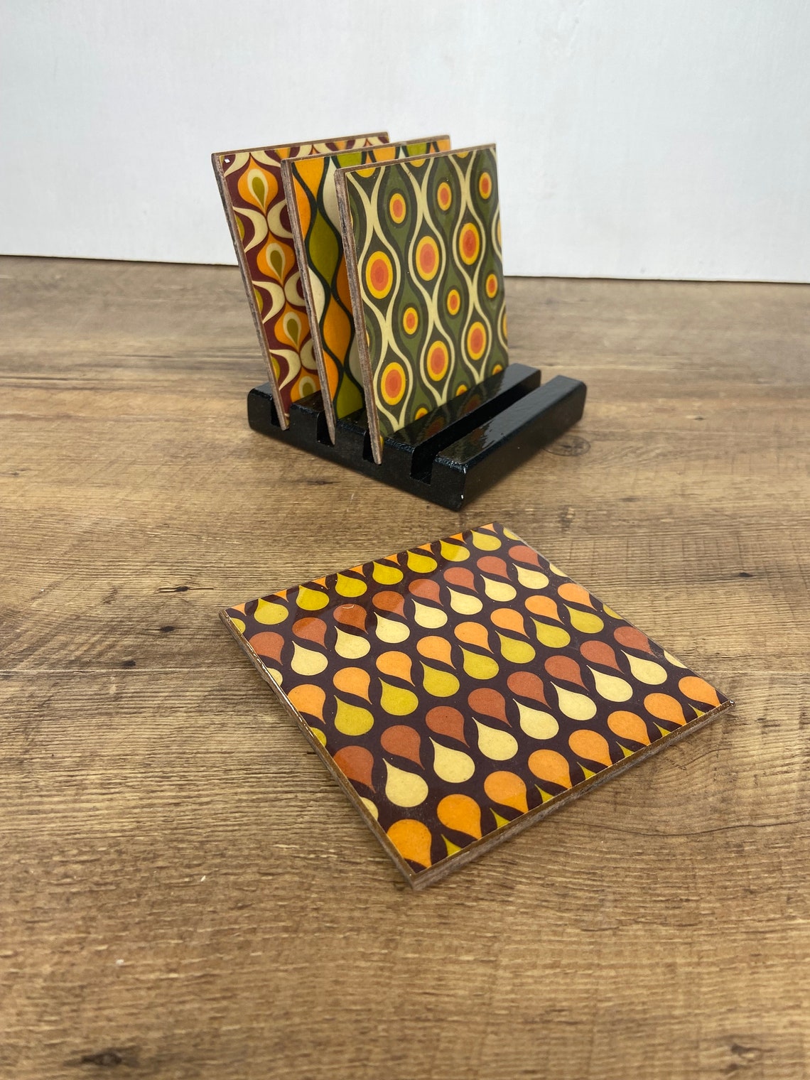 Midcentuy Modern 70s Pattern Drink Coasters Resin Sealed Hard Topcoat ...