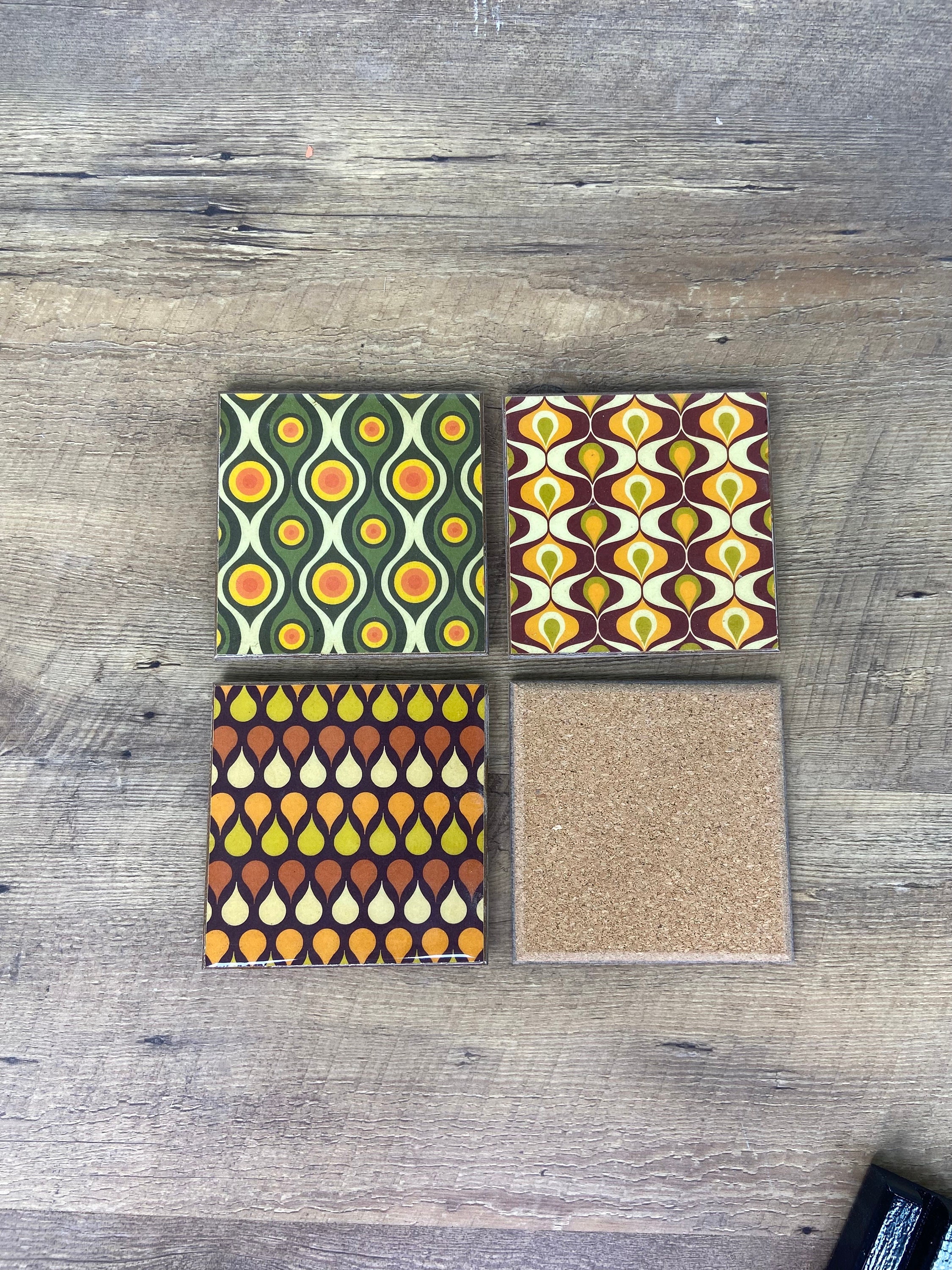 Midcentuy Modern 70s Pattern Drink Coasters Resin Sealed Hard Topcoat ...
