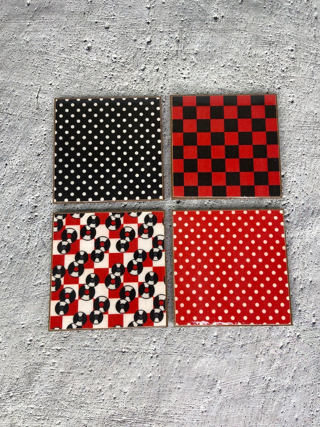 1950s Diner Coasters - Red White Black - Resin Sealed Hard Topcoat ...