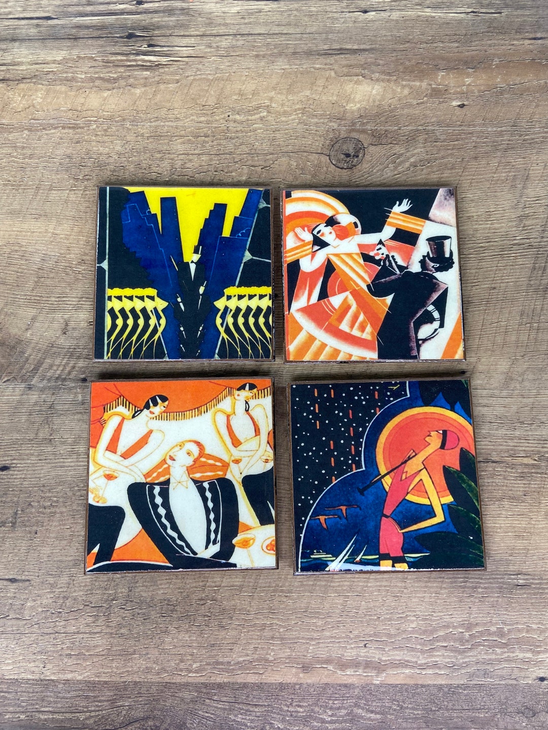 Easy Street 1920s Art Deco Theater Coasters - Resin Sealed Hard Topcoat ...