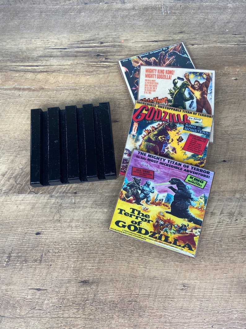 King of the Monsters Retro Godzilla Movie Poster Coasters: Handmade ...