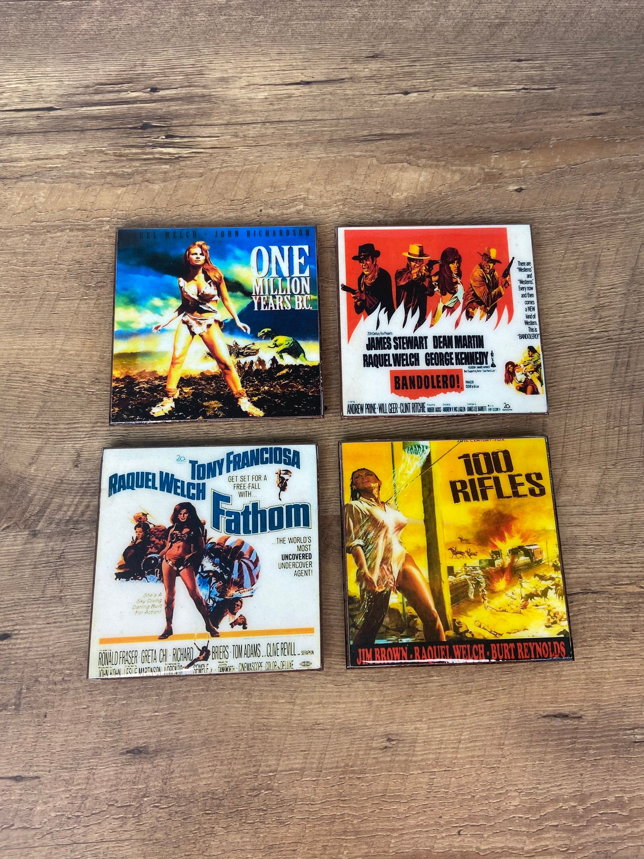 Raquel Welch Retro Movie Poster Coasters Resin Sealed Hard Topcoat ...