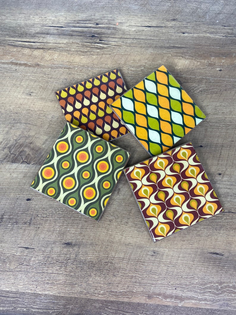 Midcentuy Modern 70s Pattern Drink Coasters Resin Sealed Hard Topcoat ...