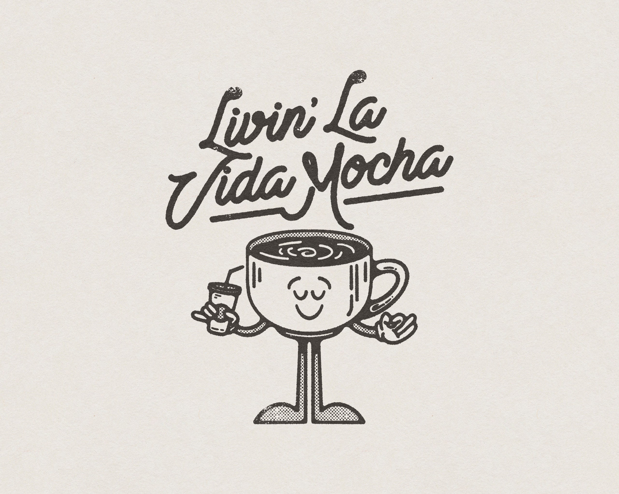 Livin' La Vida Mocha Coffee Lover Retro Vintage Mascot Cartoon ...