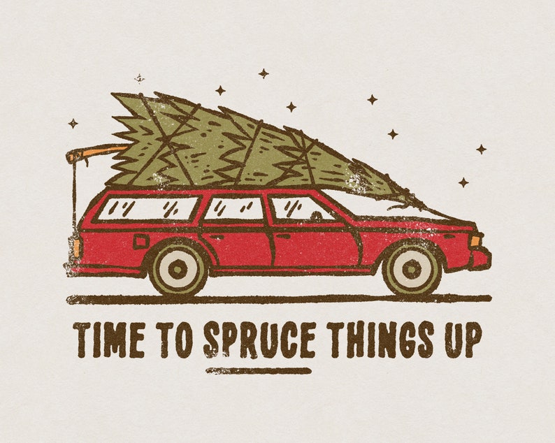 Time to Spruce Things Up Retro Vintage Christmas Tree and Car - Etsy
