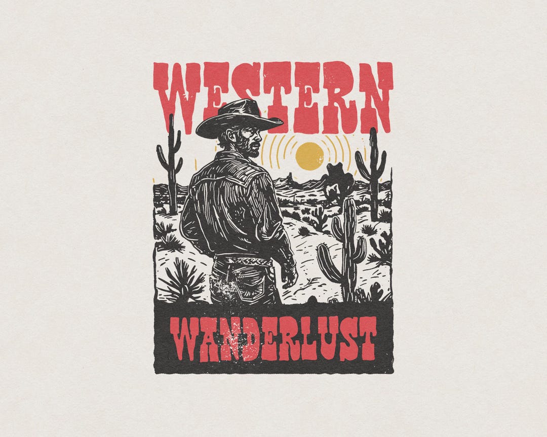 Western Wanderlust American Cowboy Outlaw Desert With Cactus and Sunset ...