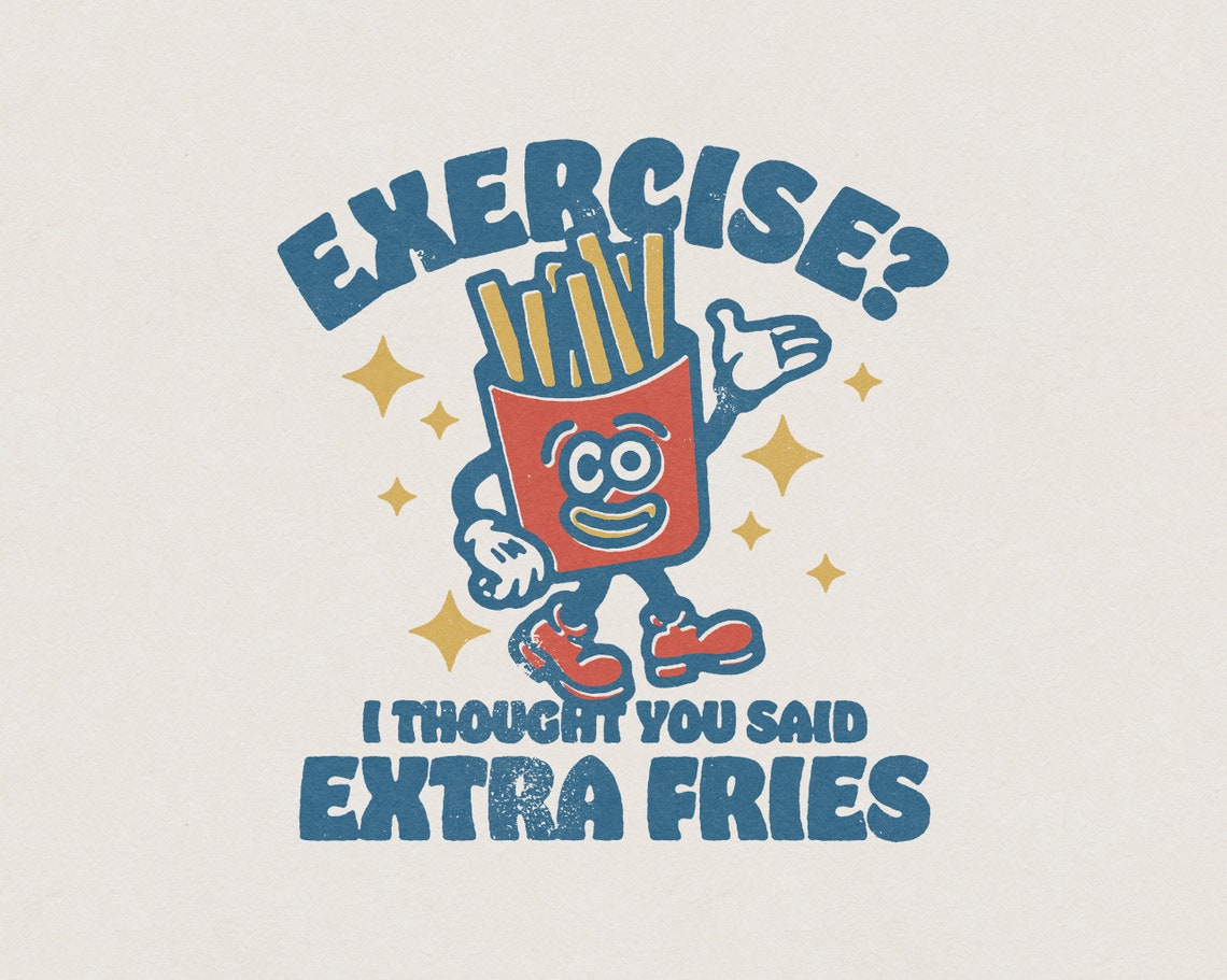 Exercise Extra Fries Cute Funny Retro Vintage Diner Mascot - Etsy