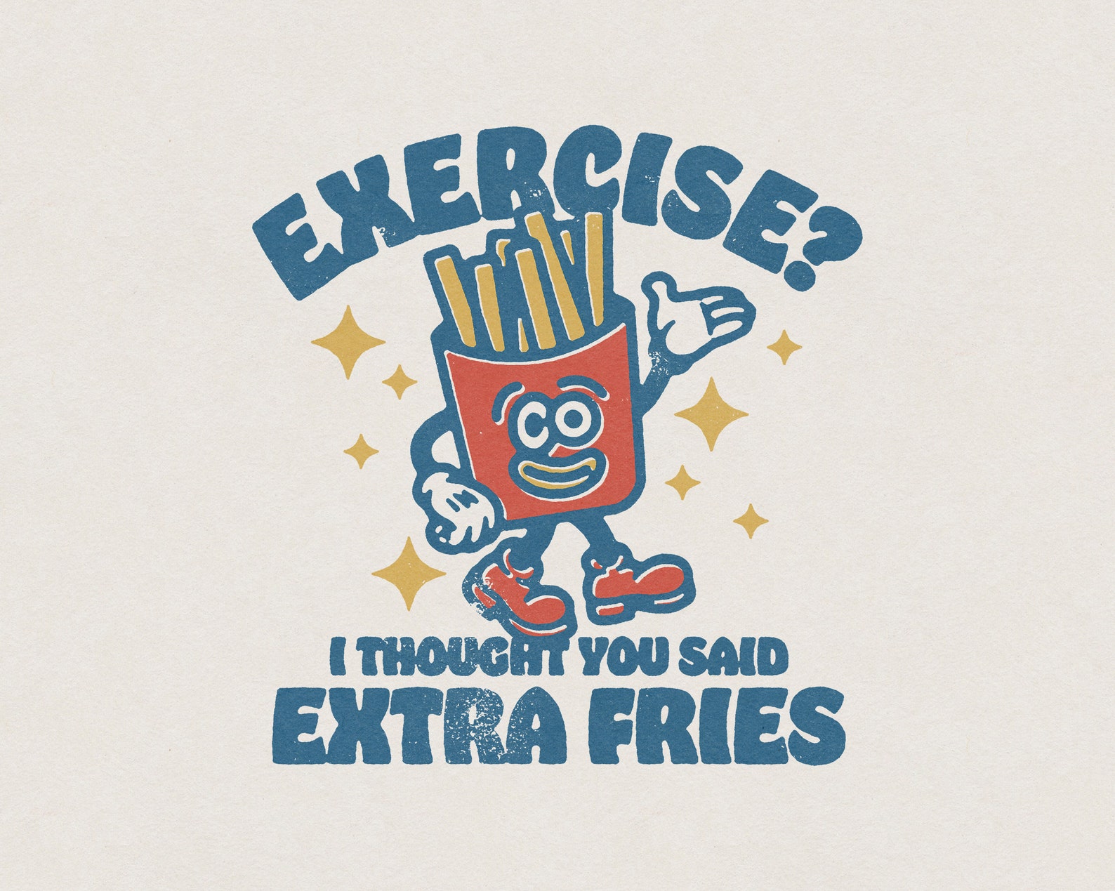 Exercise Extra Fries Cute Funny Retro Vintage Diner Mascot - Etsy
