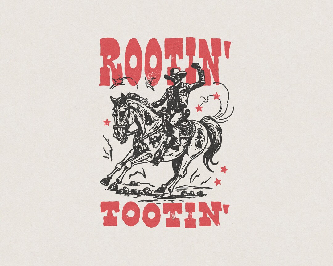 Rootin' Tootin' Western American Cowboy on Horse Outlaw Skull Funny ...