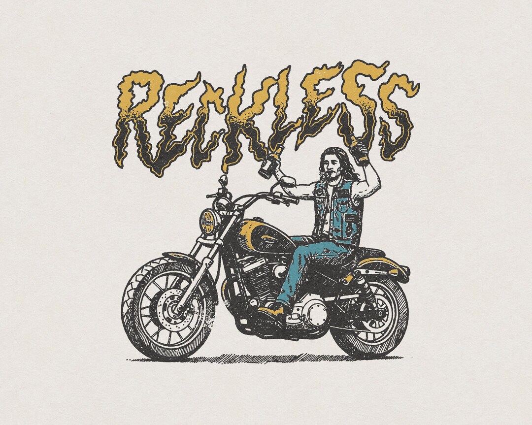 Reckless Wild Biker Redneck Outlaw Country Cowboy Motorcycle Whiskey Funny Retro Vintage Shirt ...