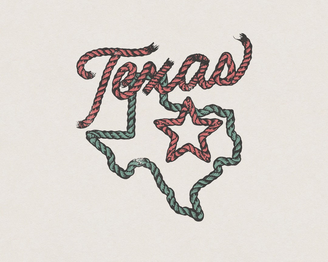 Texas State Western Cowboy Rope Outline American Country Rodeo Retro ...