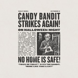 Candy Bandit Strikes Again Funny & Humorous Fake Halloween Newspaper ...