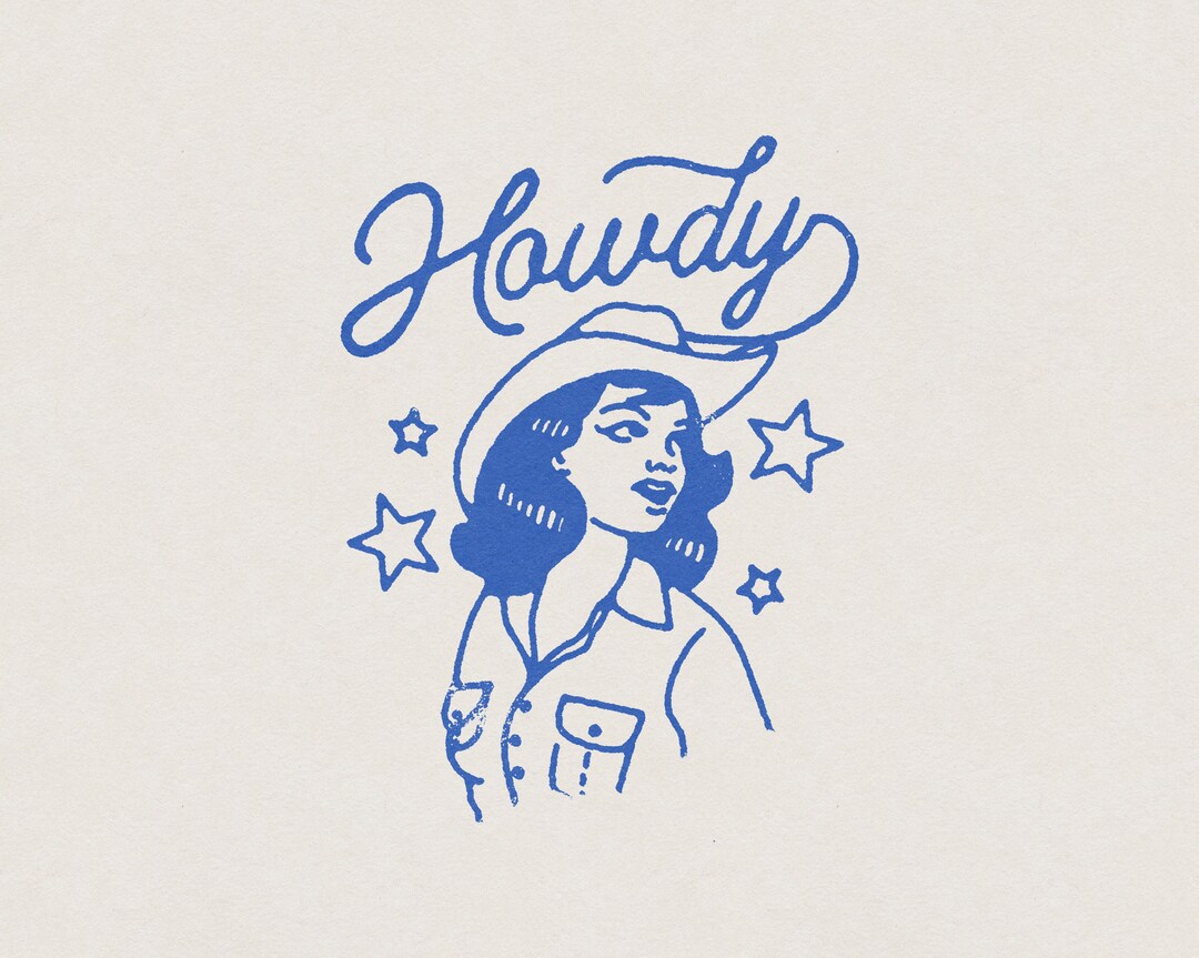 Howdy Cute 1950s Cowgirl Illustration Western Outlaw American Country ...