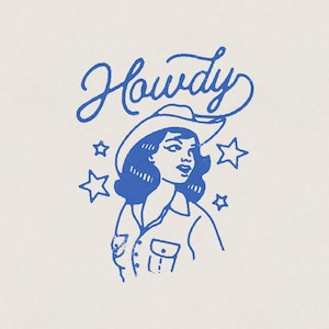 Howdy Cute 1950s Cowgirl Illustration Western Outlaw American Country ...