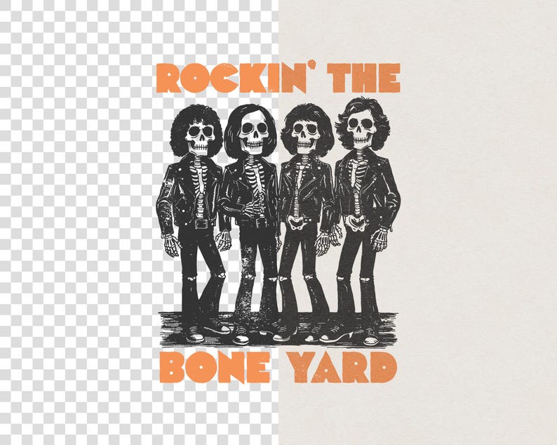 Rockin' the Bone Yard Spooky Punk Rock Halloween Skeleton Rock N Roll ...
