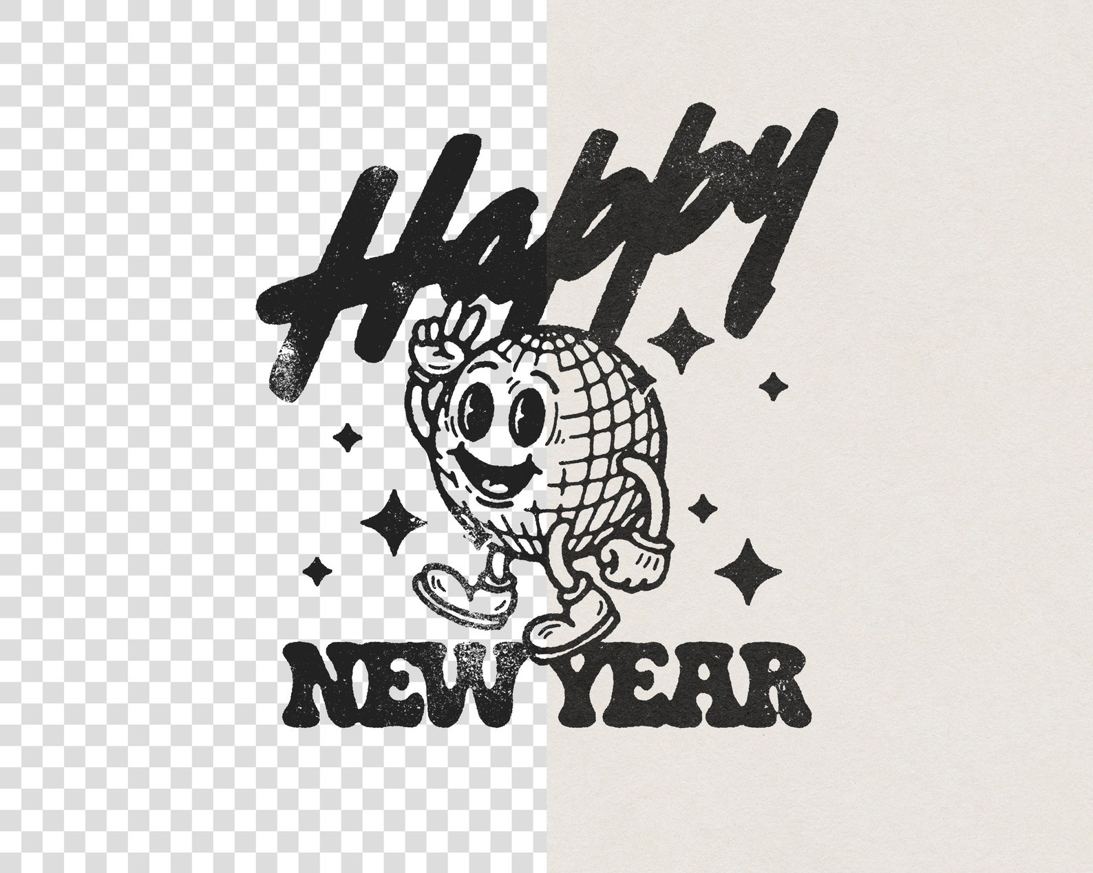 Happy New Year Disco Ball Drop – Retro Vintage New Year's Eve, New Year ...