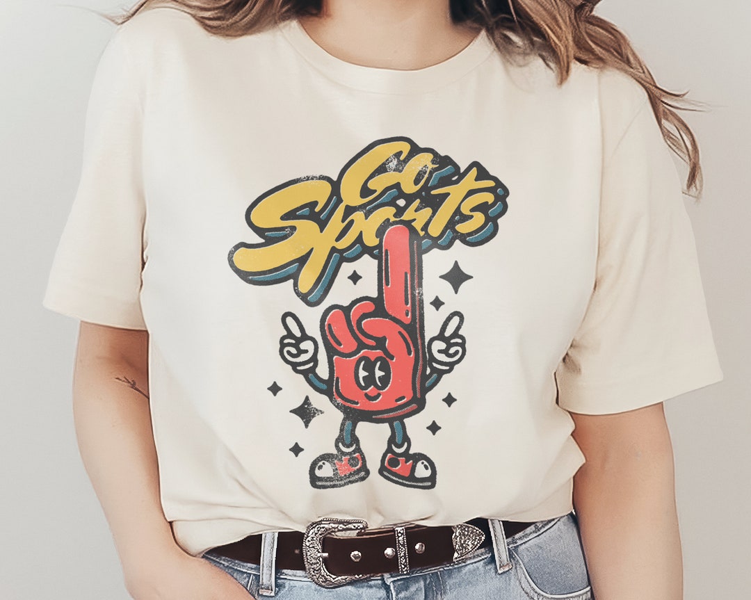 Go Sports Graphic T-shirt Funny Retro Vintage Foam Finger Mascot ...