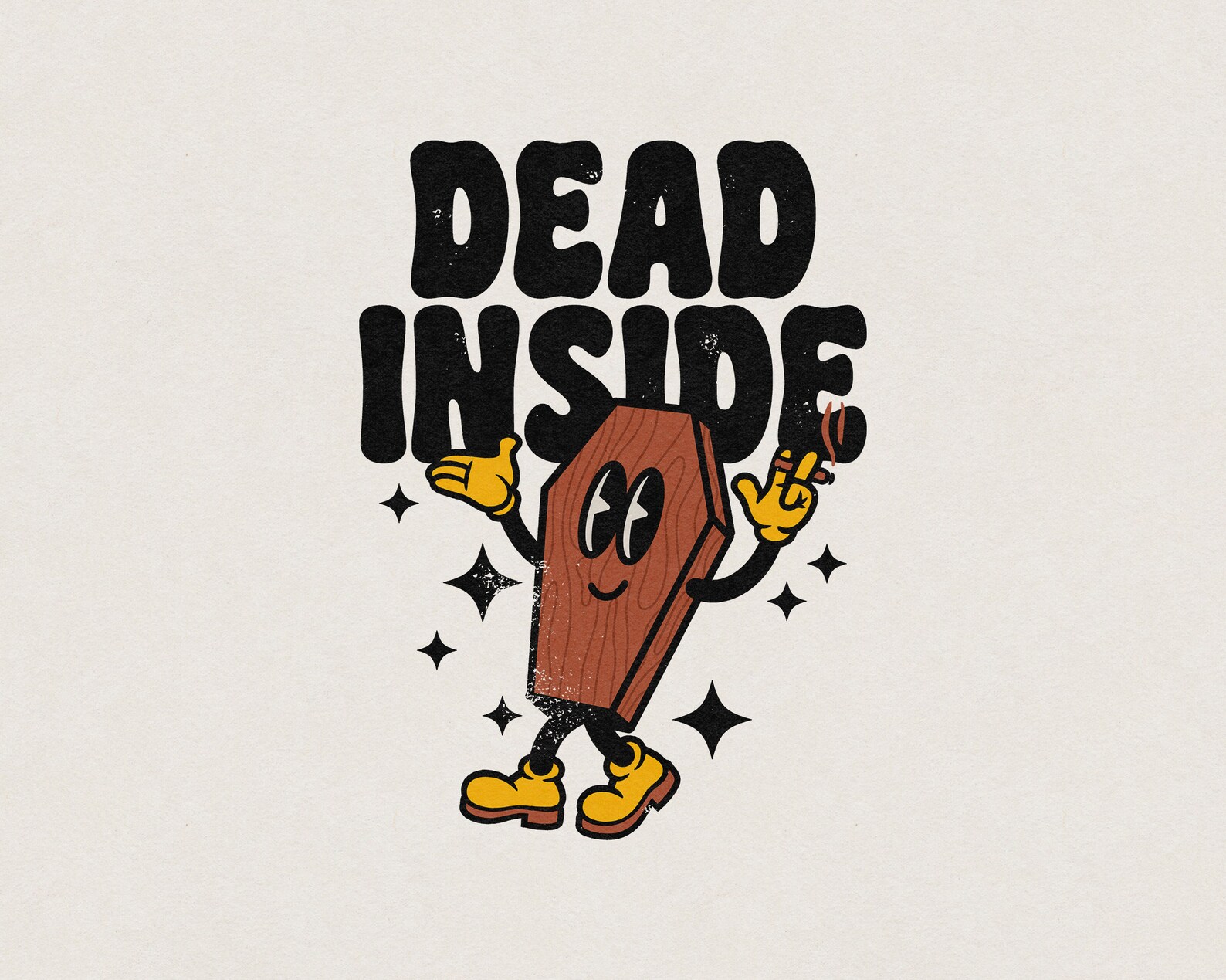 Dead Inside Funny Retro Vintage Distressed Coffin Mascot Cartoon ...