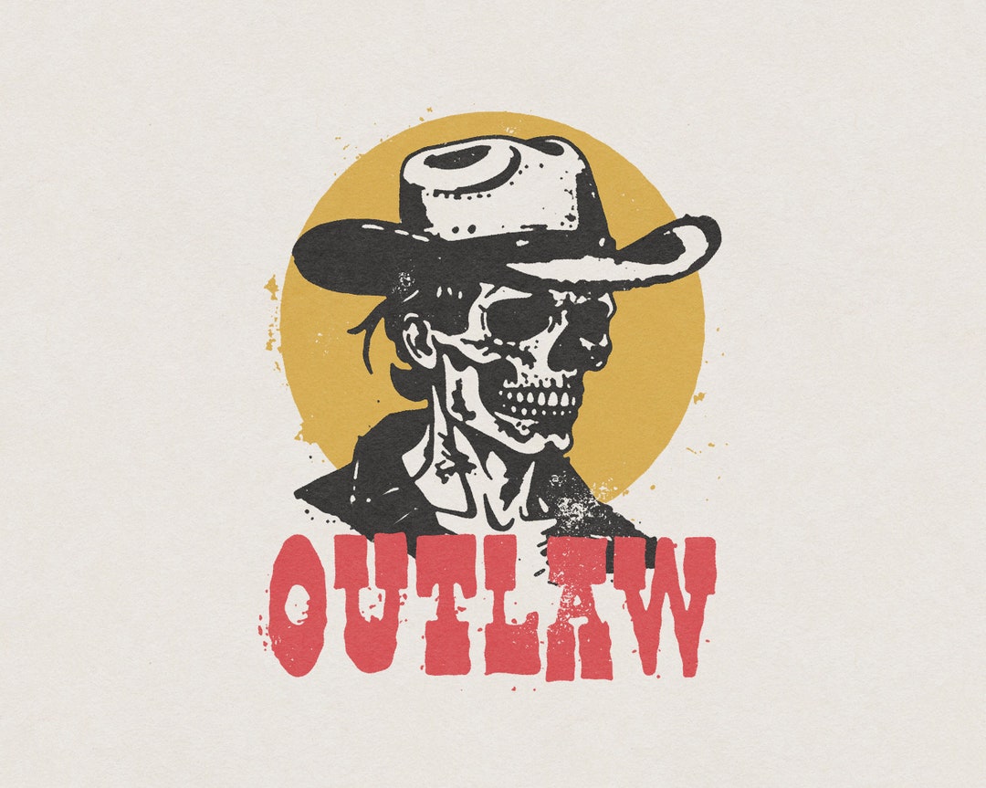 Outlaw Country Western American Cowboy Skull Hat Wild West Outlaw Funny ...