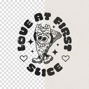 Love at First Slice Funny Humorous Pizza Lover Phrase and Saying Retro ...
