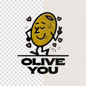 Olive You, I Love You Cute Retro Mascot Cartoon Transparent PNG Digital ...
