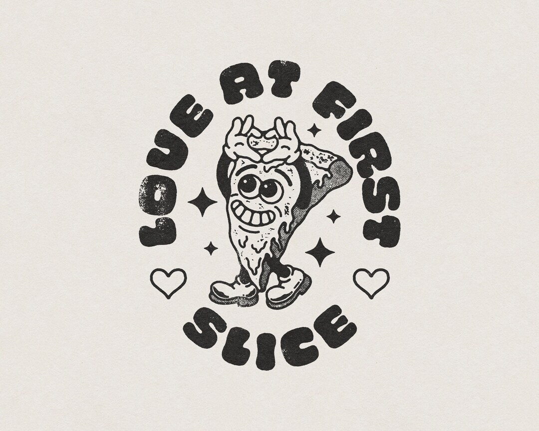 Love at First Slice Funny Humorous Pizza Lover Phrase and Saying Retro ...