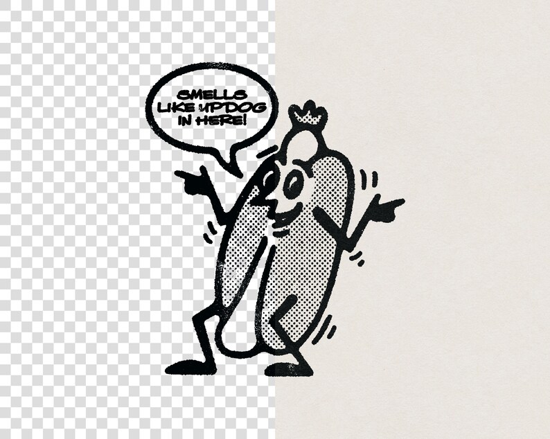 Smells Like Updog Funny Dad Joke Retro Hot Dog Mascot Cartoon ...