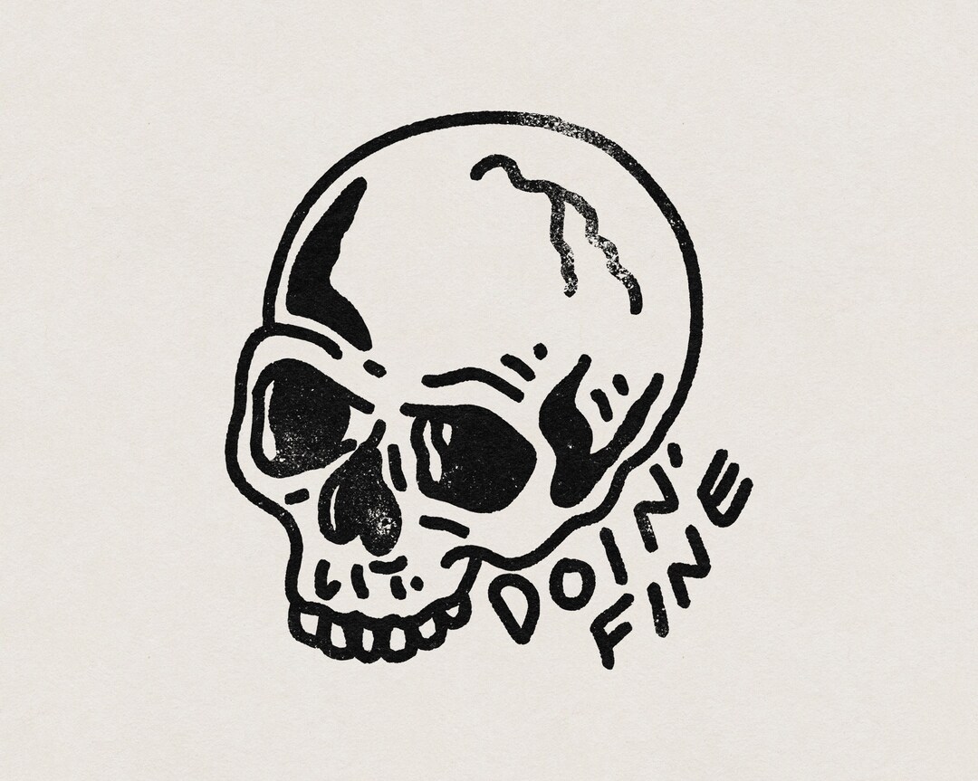 Doin' Fine – Minimalist Funny Skull for Mental Health and Anxiety ...
