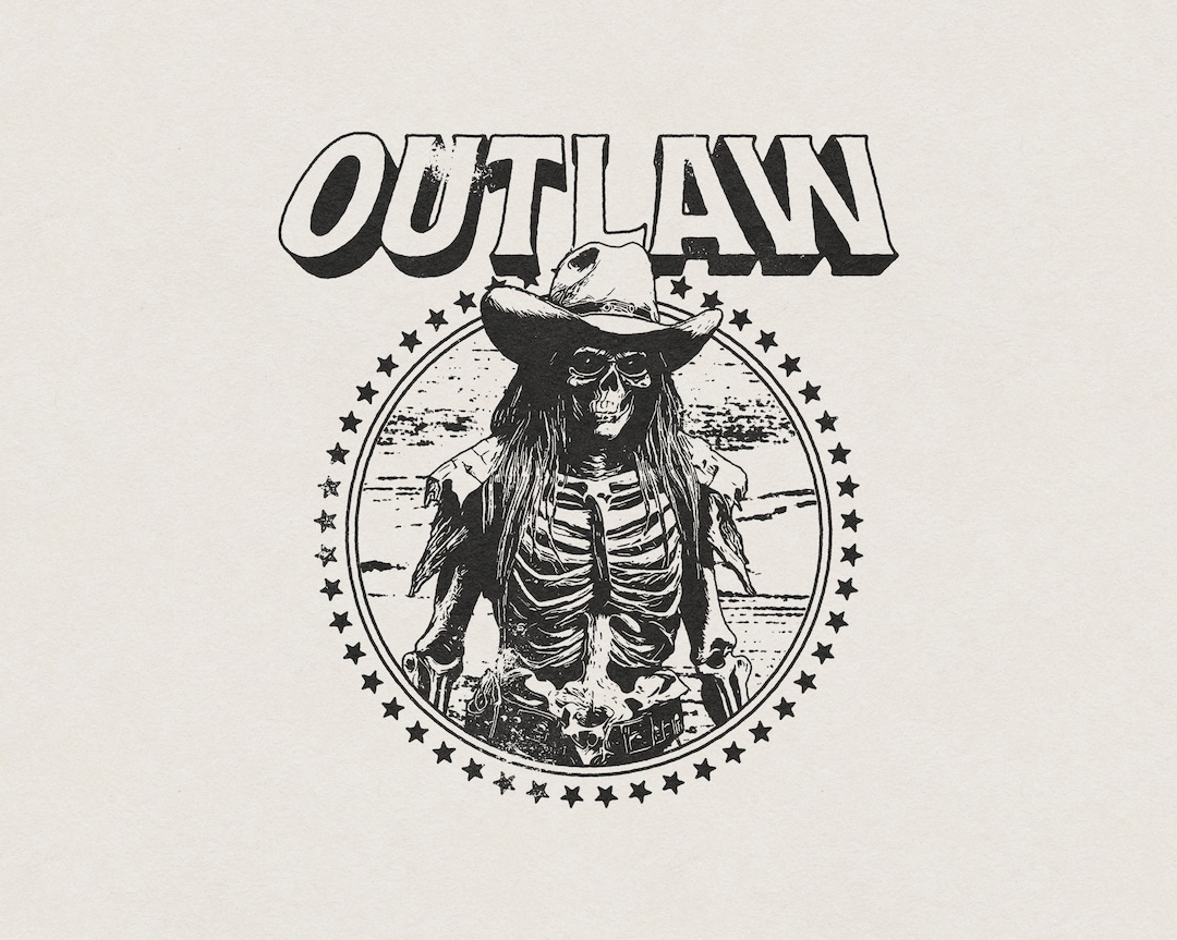 Outlaw Country Western Skeleton Rocker Metal Rock N Roll Skull Retro ...