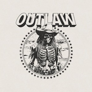 Outlaw Country Western Skeleton Rocker Metal Rock N Roll Skull Retro ...