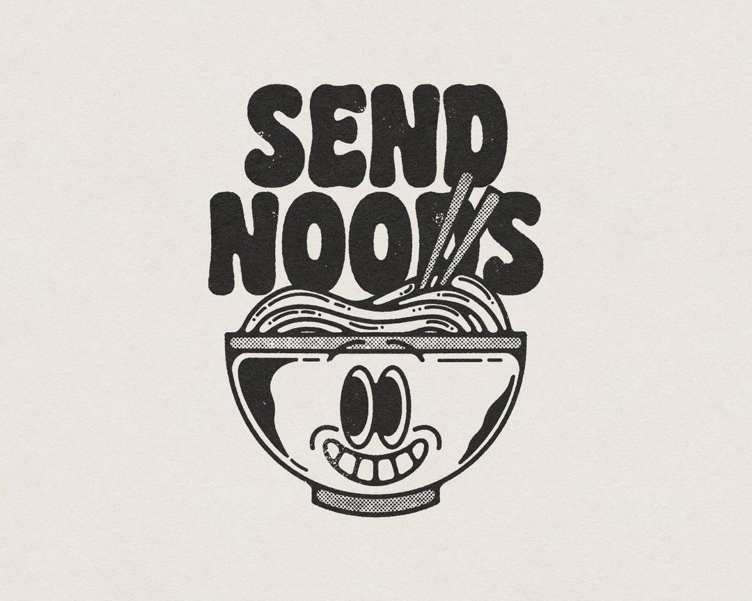 Send Noods Cute Retro Vintage Bowl of Ramen Noodles Mascot Cartoon ...