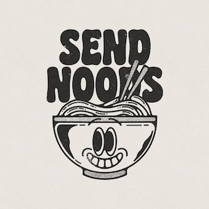 Send Noods Cute Retro Vintage Bowl of Ramen Noodles Mascot Cartoon ...