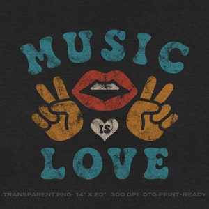 Music is Love Transparent PNG Digital Download for DTG Printing, DTF ...