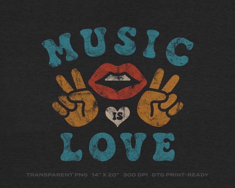 Music is Love Transparent PNG Digital Download for DTG Printing, DTF ...