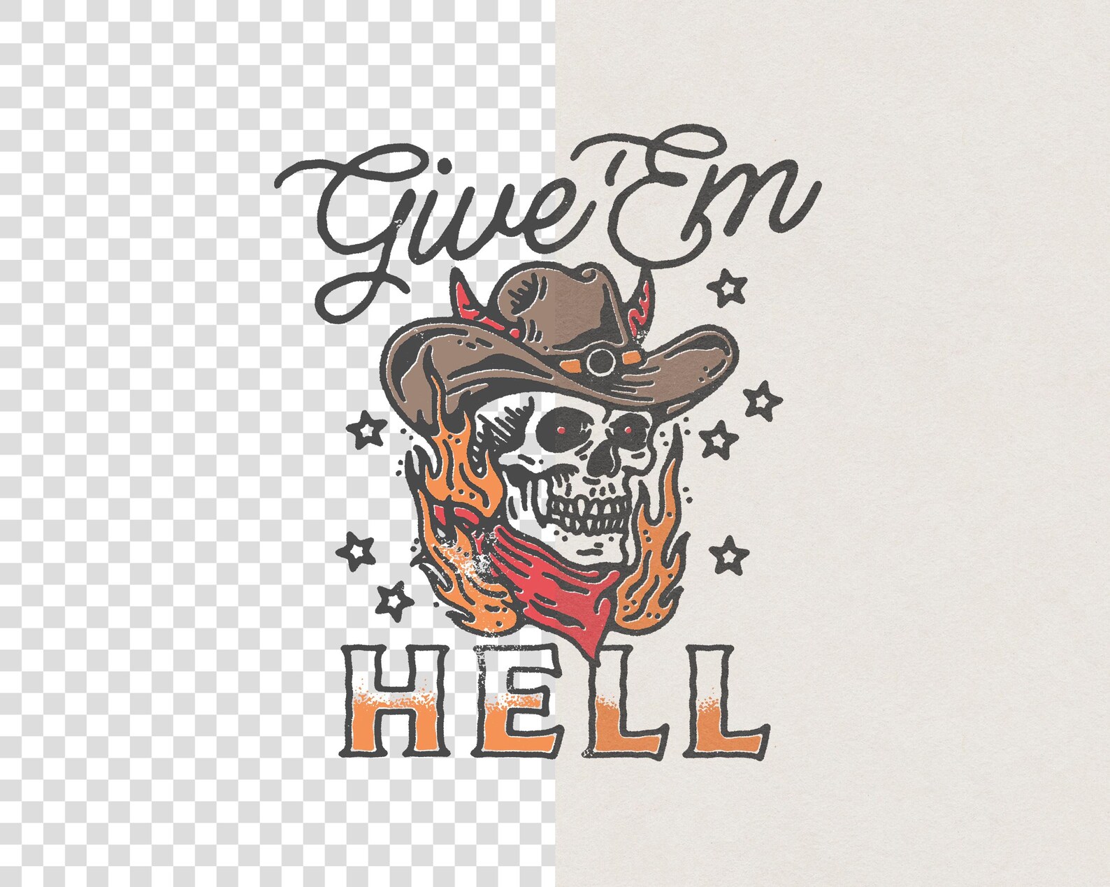 Give 'em Hell Devil Outlaw Cowboy Skull Western Country Desert Funny ...