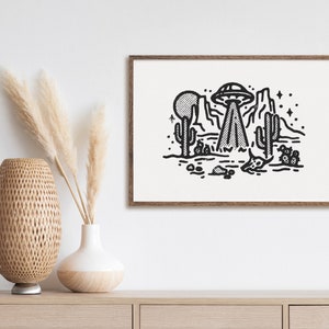 Western Cowboy UFO Alien Desert Scene With Bull Skull, Cacti, and ...
