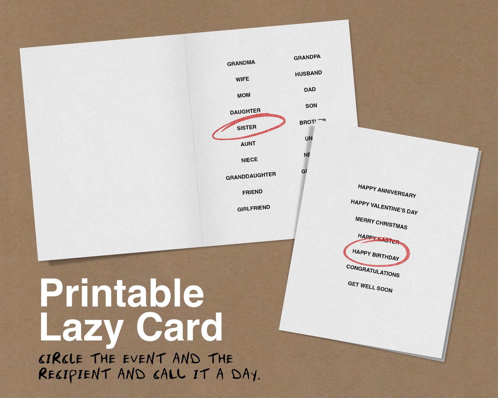 Funny Lazy Birthday and Holiday Card Printable Digital Download PNG - Etsy