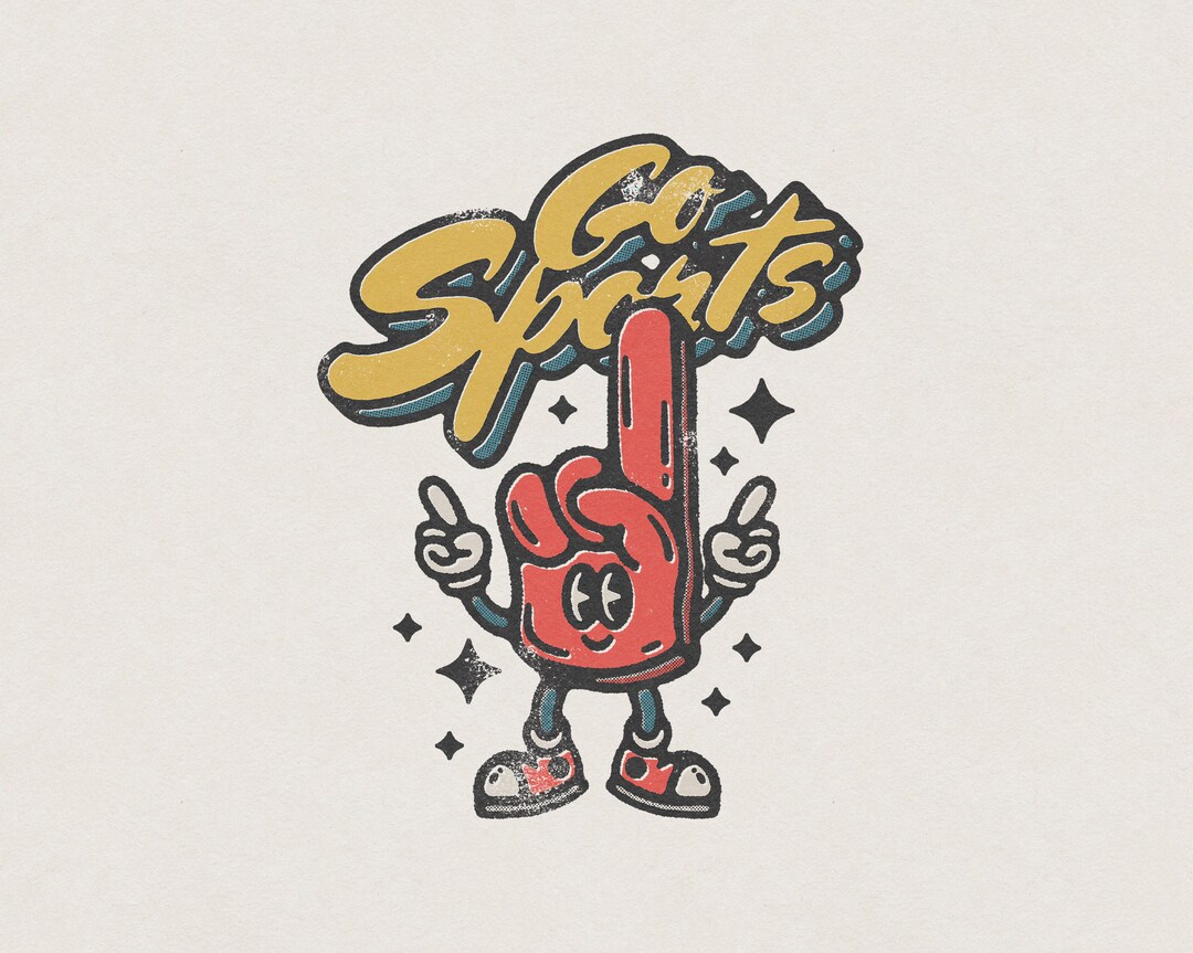Go Sports, Funny Retro Vintage Foam Finger Mascot Cartoon Character ...