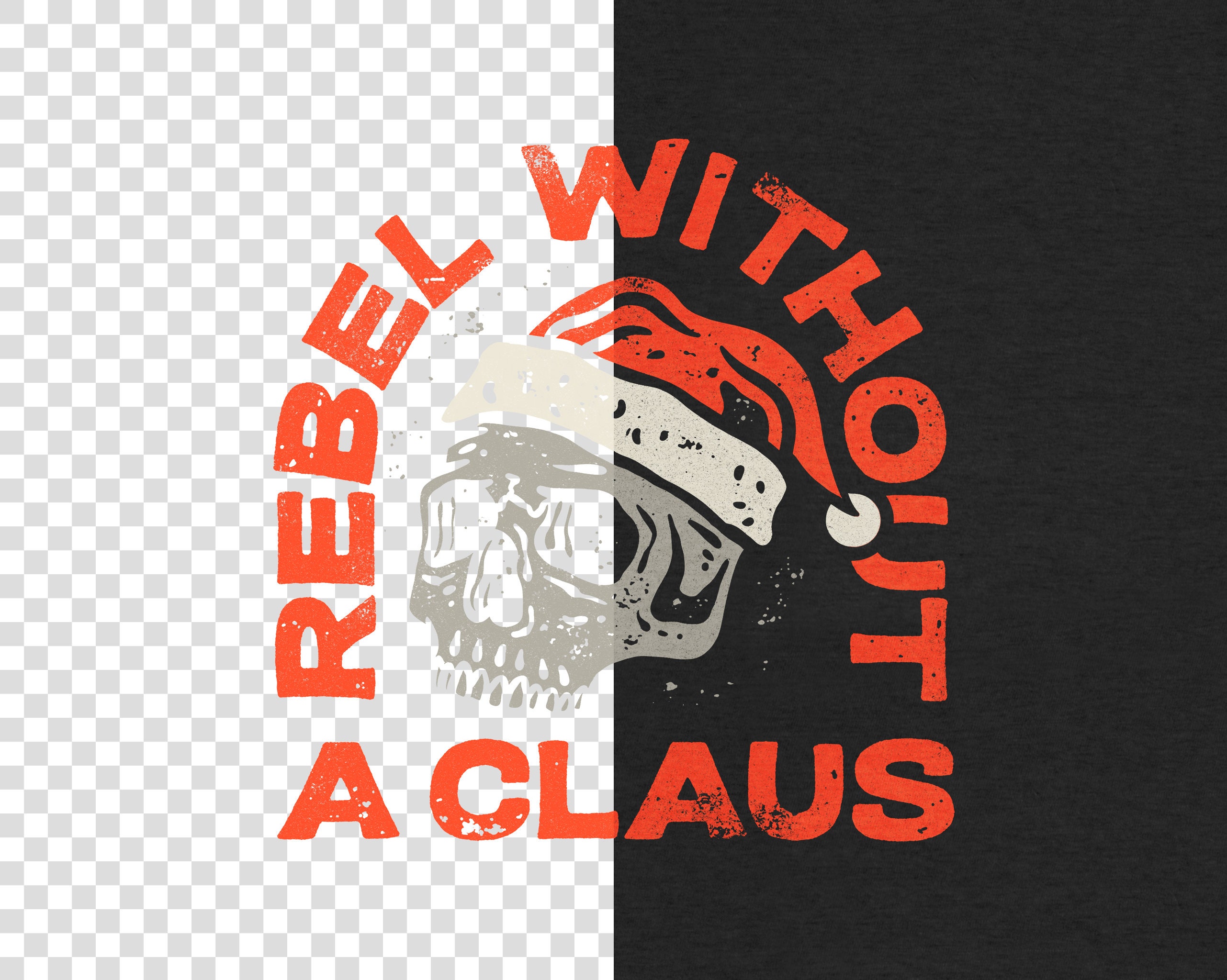Rebel Without a Claus, Funny Retro Vintage Santa Skull, Merry Christmas ...