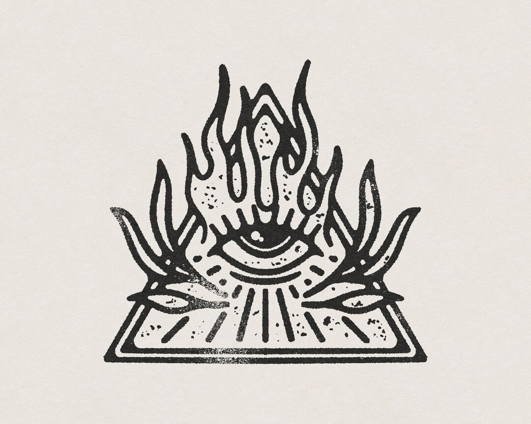 Boho Hippie Eye Tattoo With Flames and Leaves Wall Art Transparent PNG ...