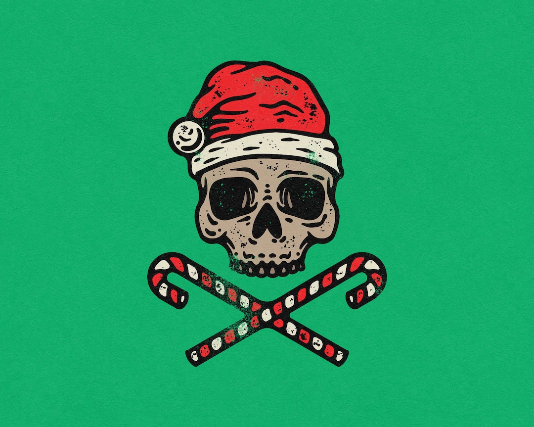 Jolly Roger Retro Vintage Christmas Skull With Candy Canes and Santa ...
