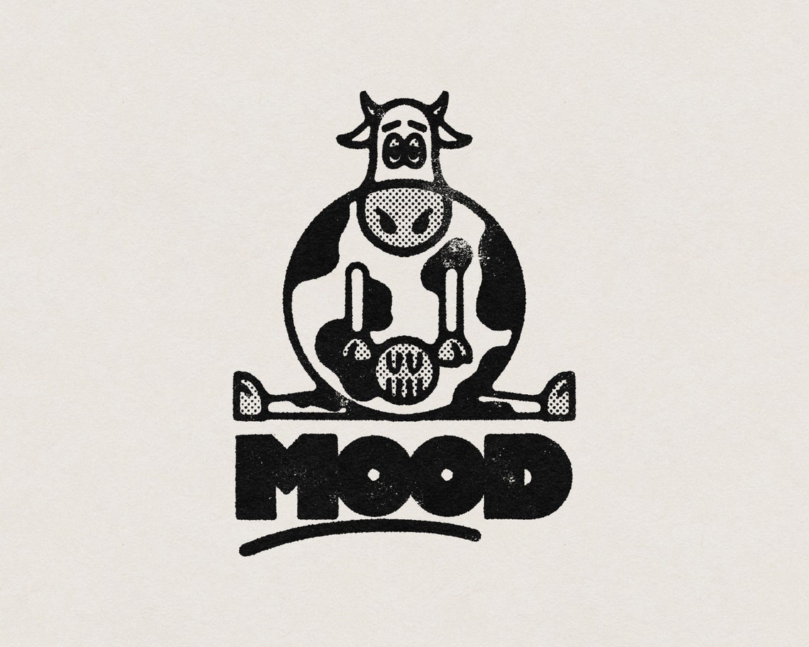 Mood, Funny Sad Retro Vintage Cow Cartoon Character Transparent PNG ...