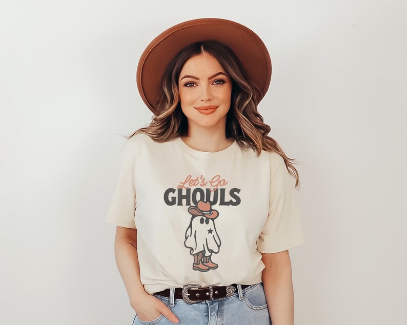 Let's Go Ghouls Cute Halloween Cowboy Cowgirl Ghost Boots Shania Twain ...