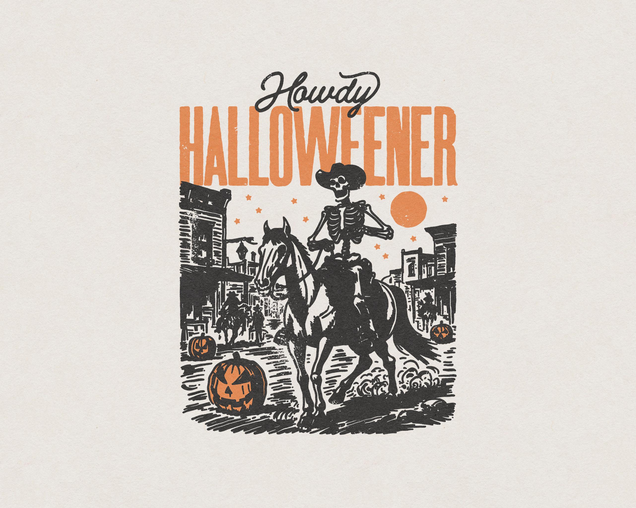 Howdy Halloweener Spooky Western Cowboy Halloween Skeleton Wild West ...