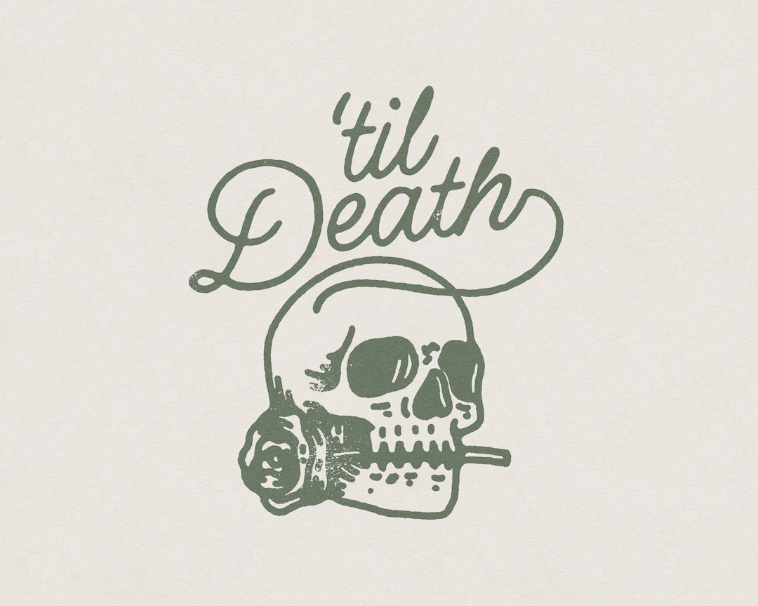 Til Death Vintage Skull Traditional Tattoo Line Work Illustration P&co ...