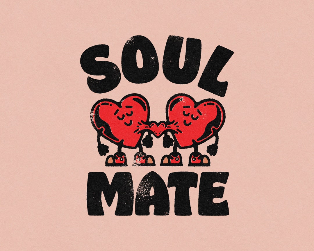 Soul Mate Cute Funny Vintage Retro Heart Mascot Cartoon Character for ...