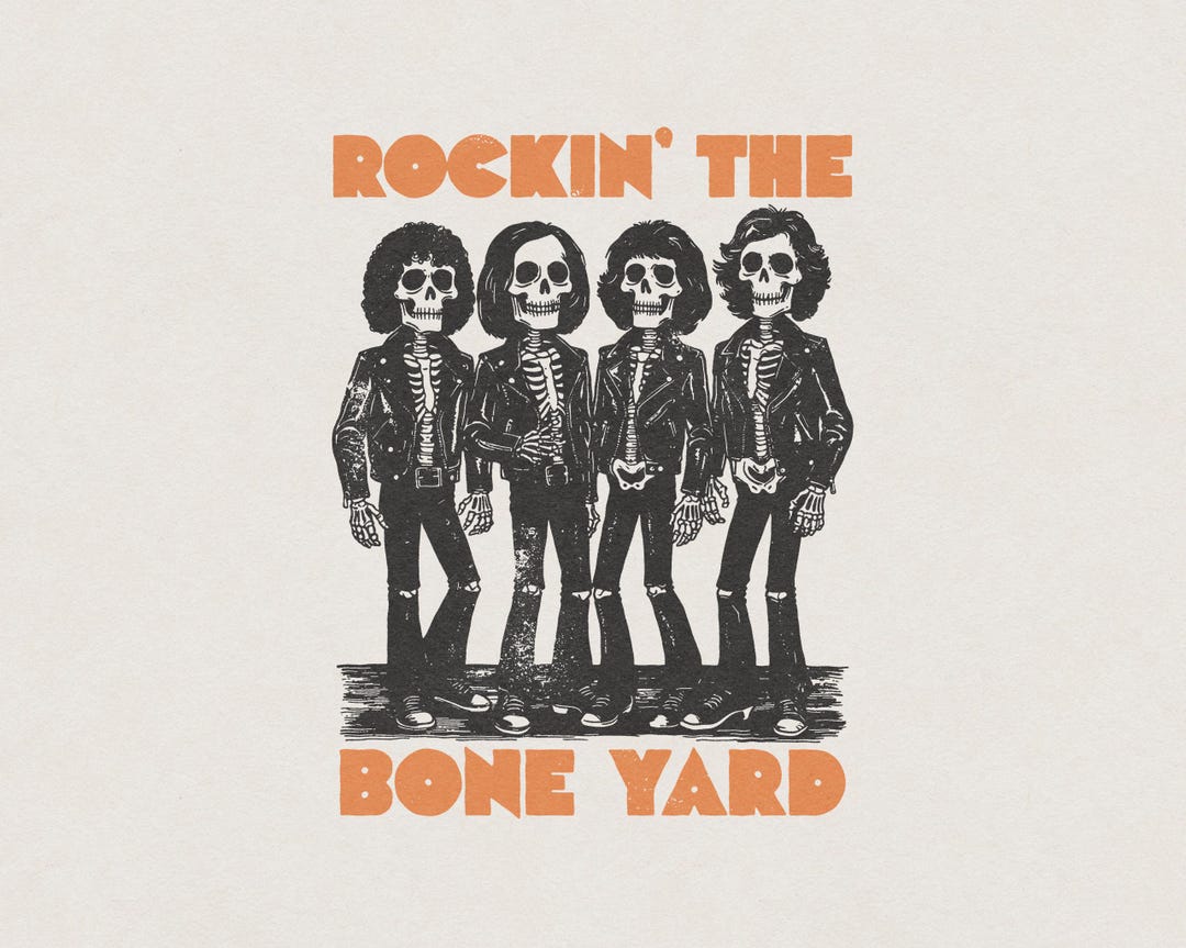 Rockin' the Bone Yard Spooky Punk Rock Halloween Skeleton Rock N Roll ...
