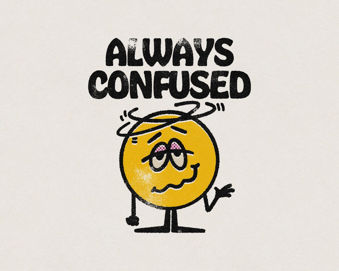 Always Confused, Funny Cute Retro Mascot Cartoon Transparent PNG ...