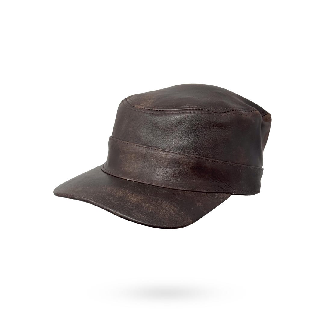 Men's Baseball Cap Cowhide Real Leather Peaked Cap Hats Cap Brown ...