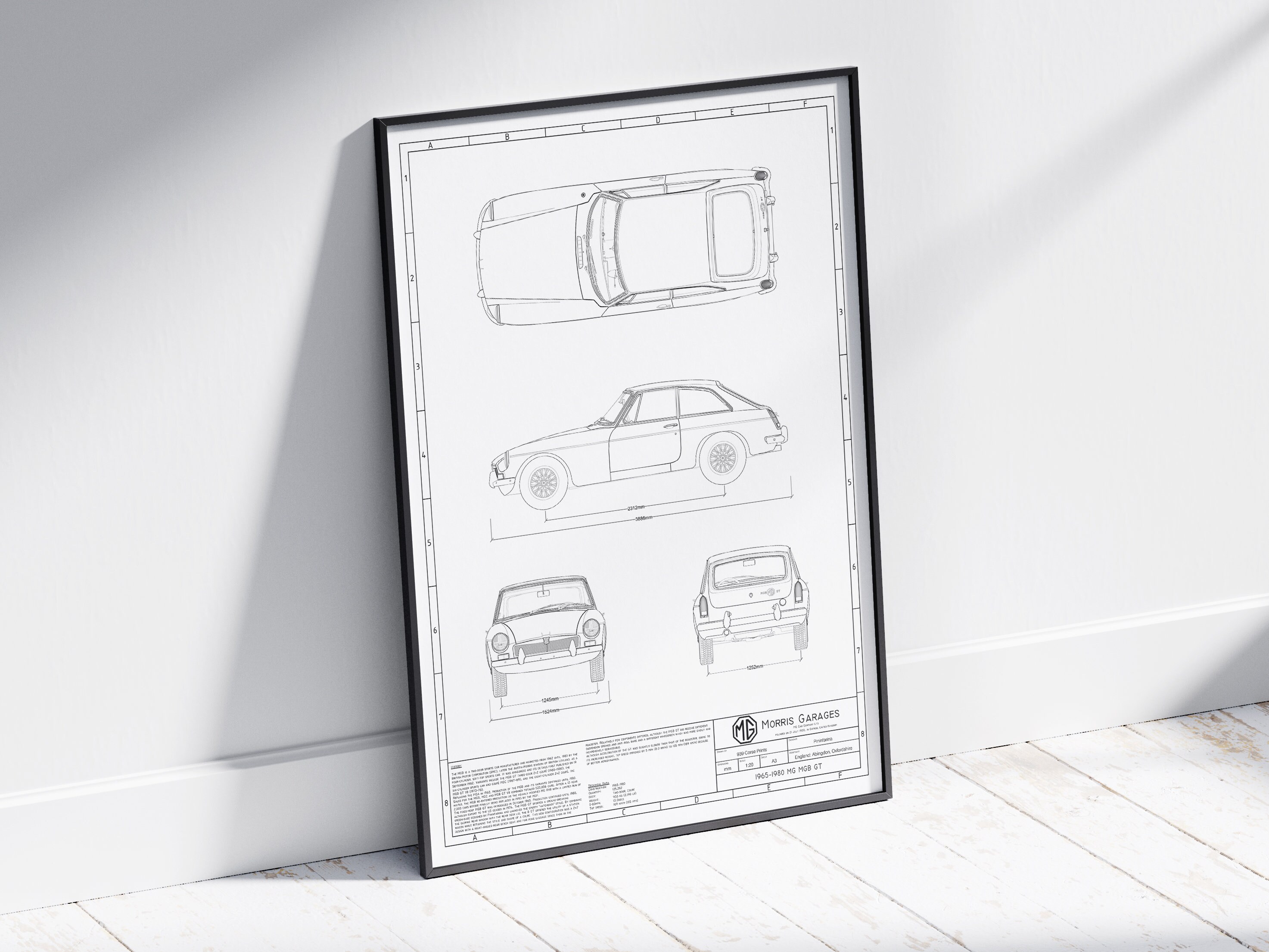 1965 MG MGB GT Blueprint, Sports Car, Wall Decor, Wall Art, Exclusive ...
